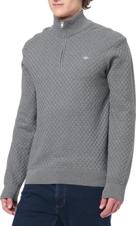 GANT Herren Micro Texture HZ Pullover, Dark Grey Melange, 3XL