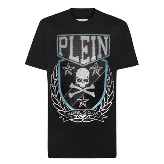 Philipp Plein Homme, Tops, Noir, Taille: XL T-shirt Col Rond MC Avec &Eacute;cusson T&ecirc;te de Mort