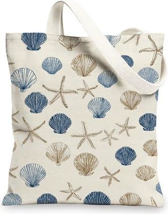 Generic Sacs fourre-tout en toile côtière, sacs dépicerie réutilisables, légers et lavables avec bandoulière, beige, 13x15 Inch