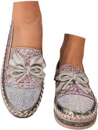 Generic Chaussures de sport &agrave; paillettes pour femme - Aspect noeud - Chaussures de loisirs confortables - Chaussures de campus respirantes - Mode d&eacute;t&eacute; - Chaus