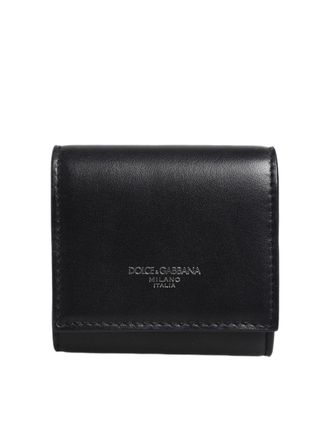 Dolce & Gabbana Womens Black Calfskin Leather Logo Print Bifold Coinpurse Wallet Calf