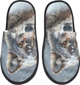Generic Chaussons Femme Homme Imprim&eacute; Loup Enneig&eacute; Maison Chaussures Doux Lavable Pantoufle, Pour Int&eacute;rieur Ext&eacute;rieur, F&ecirc;te, Femmes, M