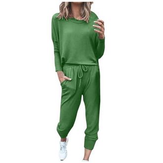 Generic Tenue décontractée pour femme, ensemble 2 pièces, grande taille, confortable, chaud, survêtement, couleur pure, avec poches, haut à manches longues ul