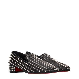 Christian Louboutin Womens Black Leather Slip-On Loafers