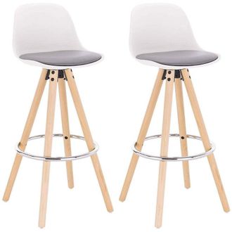 Woltu 2 x Barhocker 2er Set Barstuhl aus Kunststoff Holzgestell mit Lehne + Fu&szlig;st&uuml;tze Design Stuhl K&uuml;chenstuhl optimal Komfort Grau+Wei&szlig; - Woltu