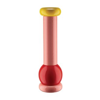 Alessi Totem Domestici MP0210 2 - Design Salz-, Pfeffer- und Gewürzmühle aus Buchenholz, Rosa, Rot und Gelb, Durchmesser 49 cm