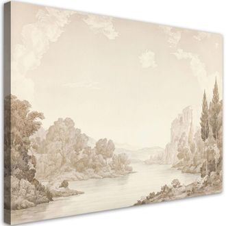 Feeby Tableau d&eacute;co Paysage Rivi&egrave;re S&eacute;pia 100x70