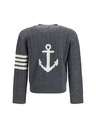 Thom Browne Cable-Knit with 4-Bar Stripe Cardigan - Gray