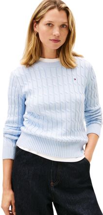 Tommy Hilfiger Damen Co Cable Mid Gg C-Nk Ls SWT Ww0Ww47644 Pullover, Blue (Breezy Blue), M
