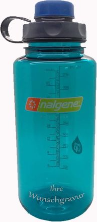 Nalgene Flasche Everyday Weithals - 1 L mit capCAP-Deckel (Cerulean, mit Namensgravur, Deckel blau)