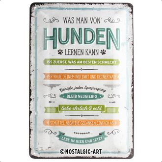 Nostalgic Art Retro Blechschild, 20 x 30 cm, PfotenSchild - Was man von Hunden lernen kann - Geschenk-Idee für Hunde-Besitzer, aus Metall, Vintage Design mit Spruch