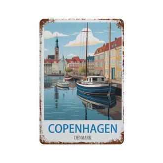 Generic Metallblechschild Vintage Reiseposter Kopenhagen D&auml;nemark Blechschild Vintage Rustikales Dekor H&ouml;hlenbar Heimwanddekoration Nostalgisches Blechschild 
