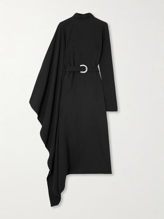 Taller Marmo Robe Midi À Col Montant En Cady À Ceinture Et À Cristaux Tanning - Noir