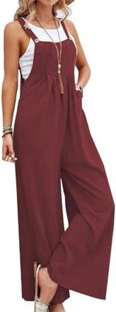 Generic Combinaison d&eacute;contract&eacute;e en lin sans manches avec bretelles r&eacute;glables et poches pour femme, Rouge, XXL