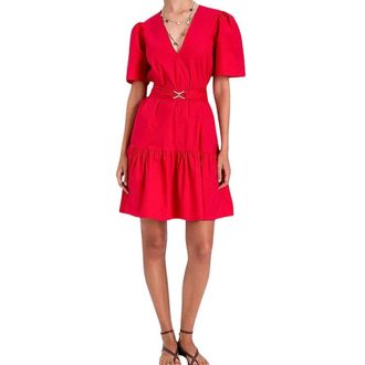 Twinset Femme, Robes, Rouge, Taille: 42 FR Robe Courte en Popeline de Coton Stretch