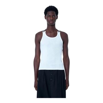 Jean Paul Gaultier Homme, Tops, Blanc, Taille: M D&eacute;bardeur c&ocirc;tel&eacute; avec d&eacute;tails m&eacute;talliques