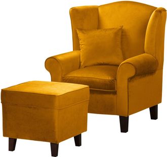 Maison Belfort home24 Ohrensessel Gelb Samt Ravi mit Hocker 80 x 95 x 78cm