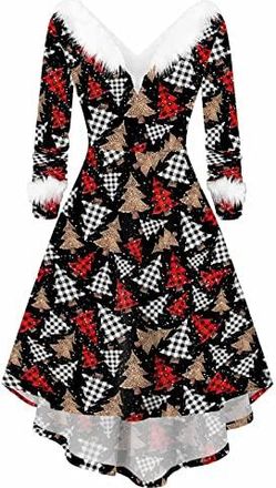 Generic Robes amincissantes 2026 pour femmes, sweatshirts minces, manches longues, motif arbres de No&euml;l, imprim&eacute; faux col en V, robe de f&ecirc;te asym&eacute;trique surdi