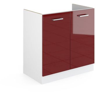 Vicco Meuble bas sous-&eacute;vier R-Line, Rouge bordeaux Haute brillance, 80 cm, pt Anthracite Vicco