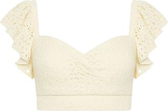 Actualee Cropped Lace Top - - Tops - Damen - Beige - S