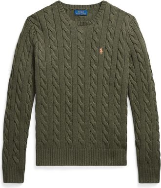 Ralph Lauren Rundhalspullover mit Zopfstrickmuster und kleiner Pony-Stickerei in