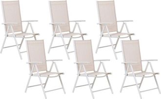 Beliani Gartenstuhl 6er Set Beige und Wei&szlig; Aluminium mit Stoffbespannung Verstellbar Klappbar Modern Terrasse Outdoor Balkon Ausstattung Sitzm&ouml;bel