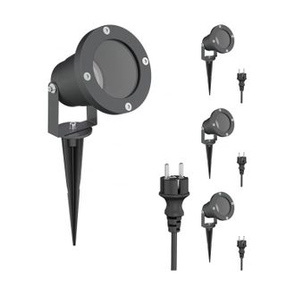 LEDs Com 4 Stück Gartenstrahler DUK anthrazit mit Erdspieß für außen, IP65, 1x GU10 max.15W