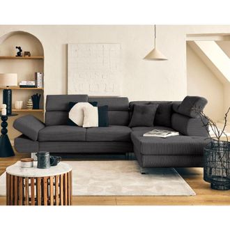 Best Mobilier Bestmobilier - Lisbona - rechts 5 pl&auml;tze schlaffunktion mit kopfst&uuml;tzen aus cordstoff - dunkelgrau
