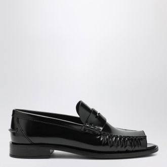 Prada Black brushed leather peep-toe loafers