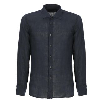 120% Lino Homme, Chemises, Bleu, Taille: S Linen Shirt