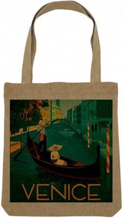 Fabulous Sac Shopping Tote Bag Aspect Lin - Venise Italie Affiche Poster Vintage Voyage Art Deco 30s - Sac de Courses Toile Epaisse 360g Beige Naturel Cabas Po