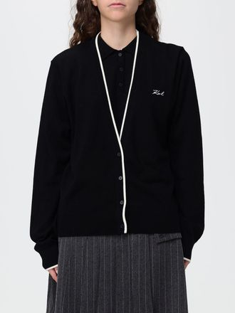Karl Lagerfeld V-Ausschnitt-Cardigan aus 100% Merinowolle mit Kontrastbes&auml;tzen