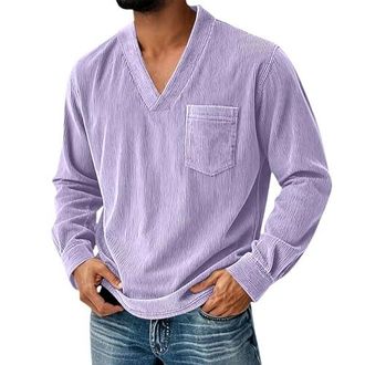 Generic Chemise &agrave; manches longues en velours c&ocirc;tel&eacute; pour homme - Col en V - Coupe ample - Style d&eacute;contract&eacute; et tendance, violet, XXL
