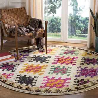Safavieh Boho Teppich f&uuml;r Wohnzimmer, Esszimmer, Schlafzimmer - Monaco Collection, Kurzer Flor, Elfenbein und Multi, 122 X 122 cm