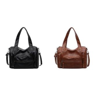 Generic Sac &agrave; bandouli&egrave;re spacieux en cuir PU pour femme avec plusieurs compartiments pour le travail et les voyages, Noir/marron, 16.14x9.84x5.12inch
