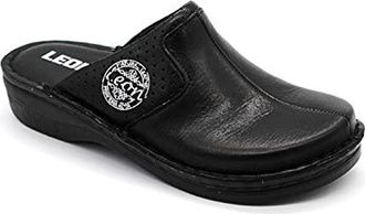 Leon 360 Sabots Mules Chaussons Chaussures en Cuir Femme Dames, Noir, EU 41