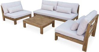 Sweeek Salon de jardin XXL en bois bross&eacute;. effet blanchi - BAHIA -.5 places Bois / Beige