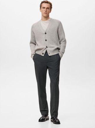 Mango Cardigan maille côtelée laine mélangée beige - Homme - XXL - MANGO MAN