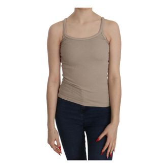 Pink Memories Braune &auml;rmellose Baumwollbluse - - Tops - Damen - Braun - XS