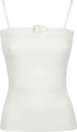 Courr&egrave;ges Femme, Tops, Blanc, Taille: 38 FR Top &agrave; boucle d&eacute;corative