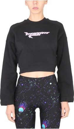 Msgm Msgm, Femme, Sweatshirts et sweats &agrave; capuche, Noir, Taille: 40 FR Cropped Felpa Logo