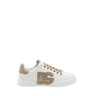 Dolce & Gabbana Femme, Chaussures, Blanc, Taille: 36 EU Crystal Embellished Leather Baskets