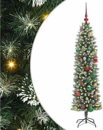 vidaXL K&uuml;nstlicher schlanker Weihnachtsbaum Gr&uuml;n und Wei&szlig; 150 cm vidaXL
