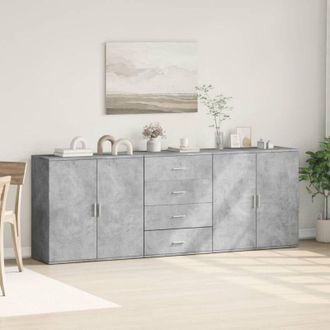 vidaXL Vidaxl - Buffet 3 pcs gris b&eacute;ton - Bois ding&eacute;nierie - Dimensions : 2 x 79 x 38 x 80 cm, 1 x 60 x 39 x 80 cm - Capacit&eacute; de charge 70 kg