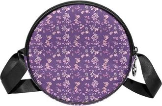 Generic Sac &agrave; bandouli&egrave;re Circle pour femme, petit sac &agrave; bandouli&egrave;re violet floral avec fermeture &eacute;clair, bretelles r&eacute;glables, sac &agrave; main rond d&eacute;contract&eacute; pou