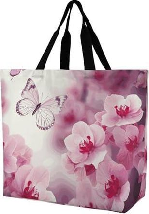 Generic Fleurs Et Papillons Sac Cabas L&eacute;ger Tote Bag Grand Sac A Main Femme Pour Plage Voyage Travail