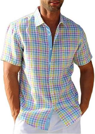 Onsoyours Chemise Homme &agrave; Carreaux Manche Courte Chemise D&eacute;contract&eacute;e Classique Chemisette Western Regular Fit Casual Mince Taille Respirant Shirt Tops Blouse A