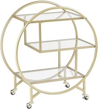 Beliani Chariot de Cuisine Glamour Dor&eacute; sur Roues Trois Etag&egrave;res en Verre 50 x 34 cm Colton