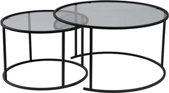 Hanah Home Stylish Coffee Table Set (2 Pieces), Black & Grey, 80 x 80 x 43 cm & 60 x 60 x 39 cm | 100% Tempered Glass & Metal Frame | Modern Design for Living Ro