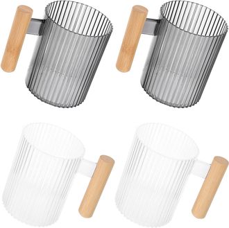 OSALADI 4 St&uuml;ck Zahnb&uuml;rstenbecher und Mundsp&uuml;lbecher Bruchsicheres Kunststoffmaterial Transparent und Grau Gro&szlig;er Fassungsverm&ouml;gen Ergonomischer Griff Badezim